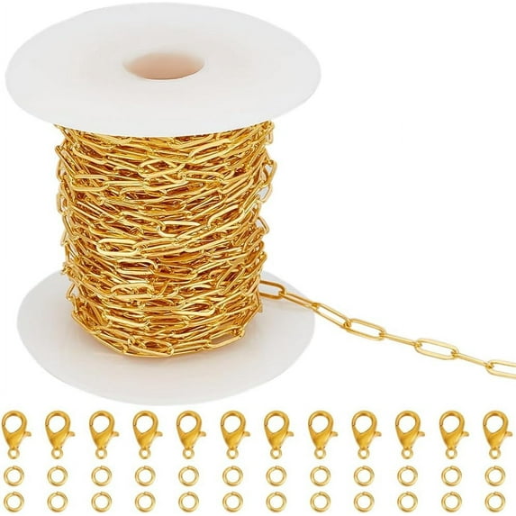 33 Feet/10m 3.5mm Paperclip Link Chain Metal Brass Chains Bulk Golden ...