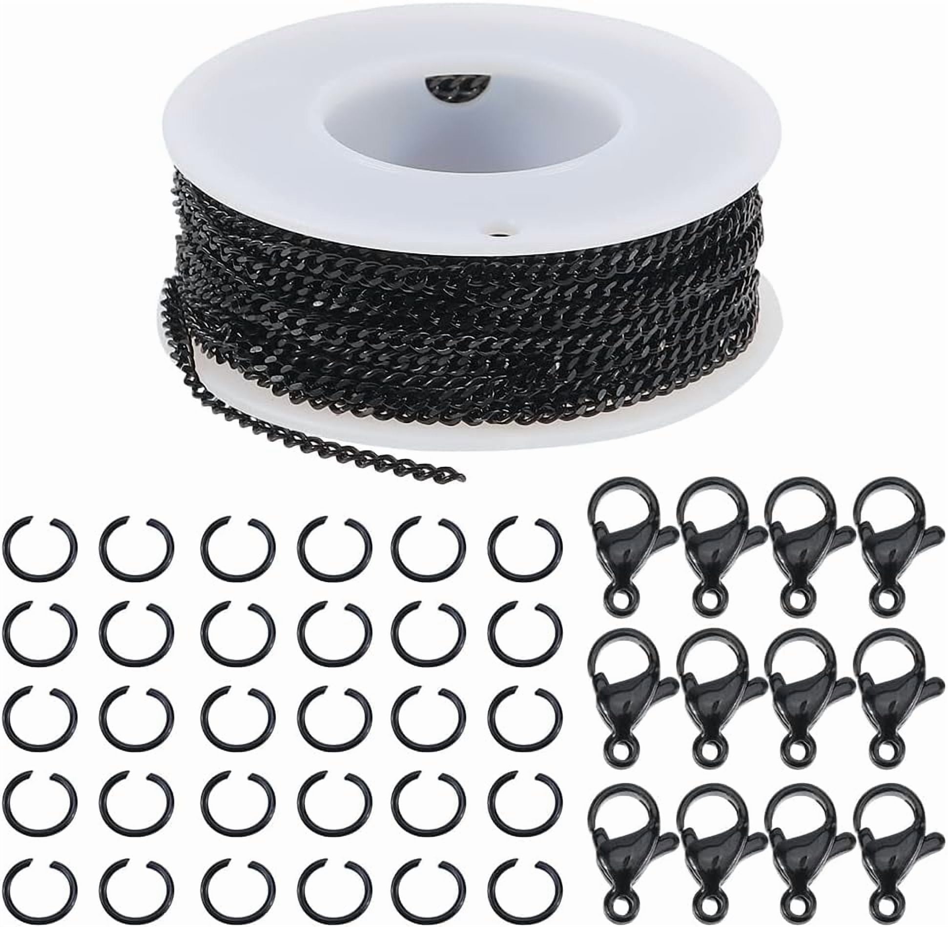 33 Feet/10m 3 x 2mm Black Curb Chain Bulk Chain Jewelry Making Kit with ...