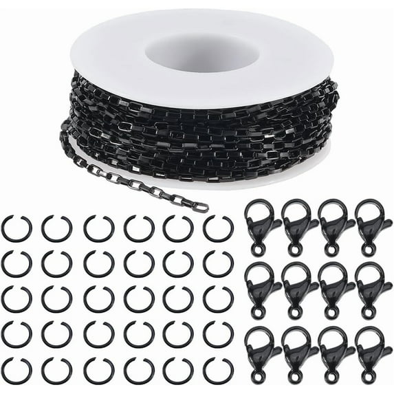 33 Feet/10m 4 x 2mm Black Square Chain Bulk Stainless Steel Square Link ...