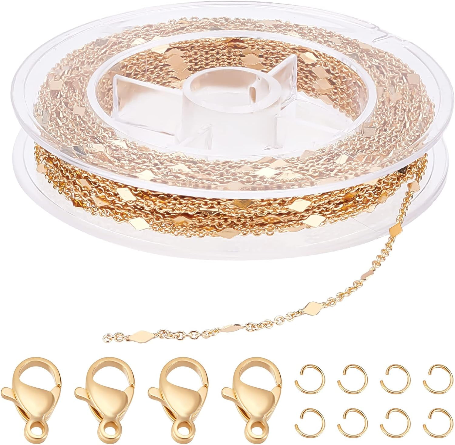 33 Feet 18K Gold Plated Rhombus Link Chains with 20 Lobster Claw Clasps ...