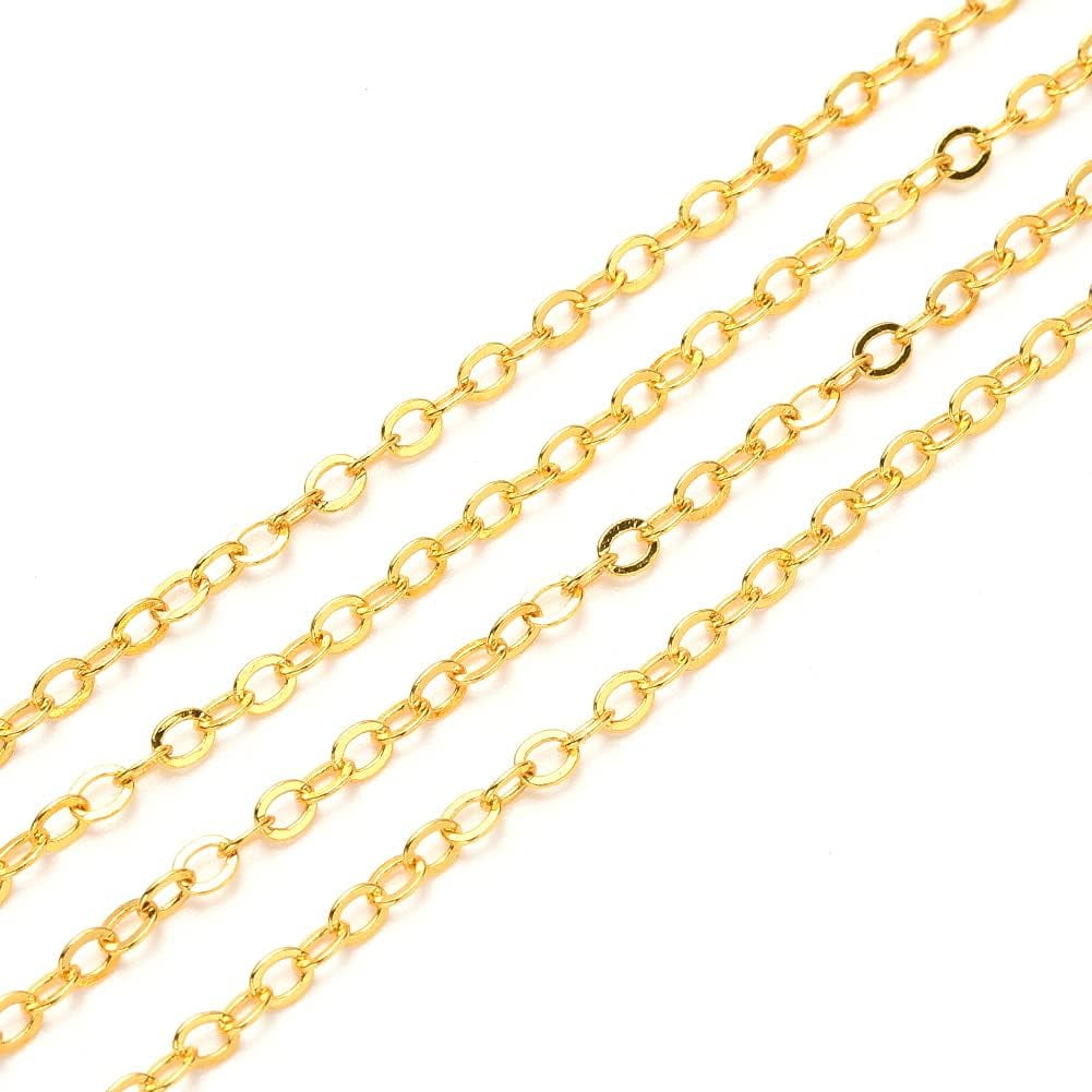 33 Feet Brass Cable Chains with Spool Flat Oval Cable Link Chain Golden ...