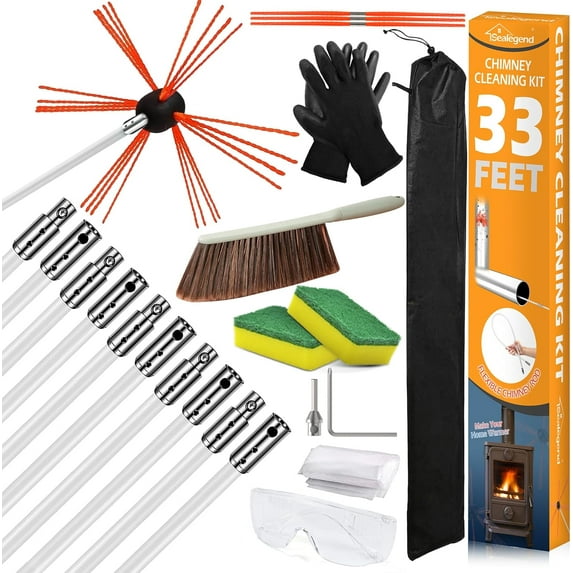 33 Feet Chimney Cleaning Kit Chimney Brush, Chimney Sweep Kit and ...