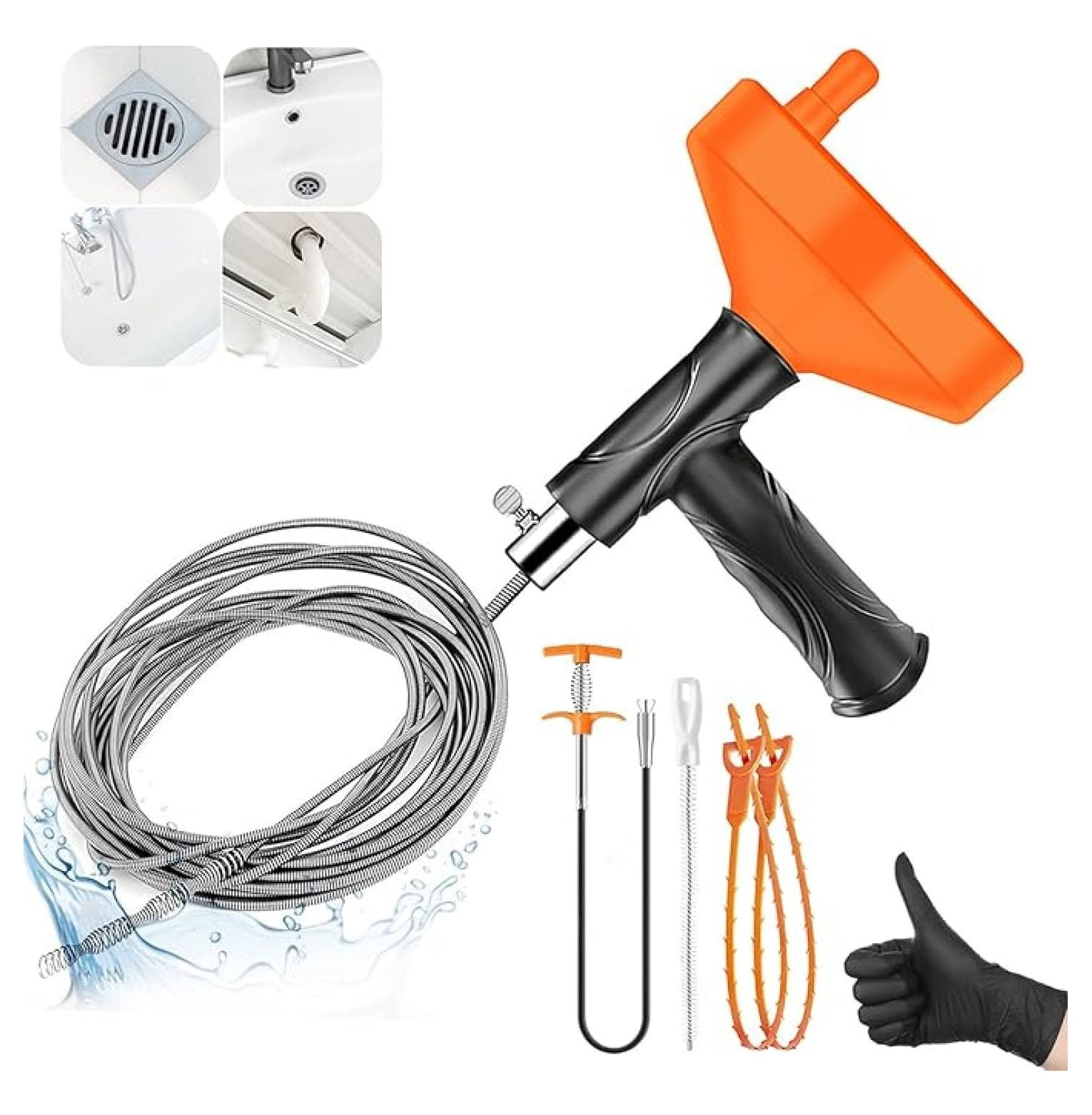 33 Feet Drain Snake Auger, Plumbing Snake Drain Hair Clog Removal Tool ...
