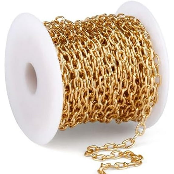 33 Feet Gold Rolo Cable Chains Roll, 4 MM Gold Plated Aluminium Oval ...
