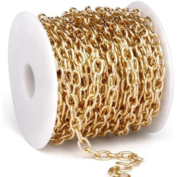 33 Feet Gold Rolo Cable Chains Roll, 5 MM Gold Plated Aluminium Oval ...