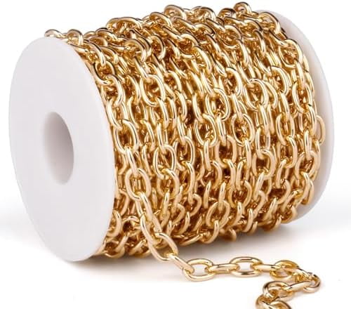 33 Feet Gold Rolo Cable Chains Roll, 7.5 MM Gold Plated Aluminium Oval ...