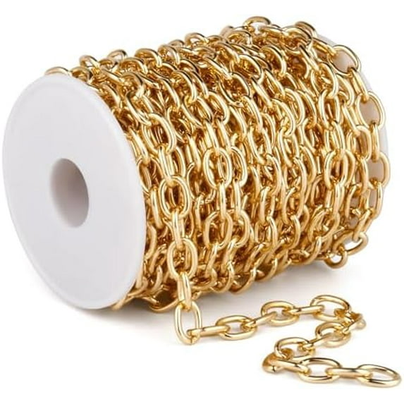 33 Feet Gold Rolo Cable Chains Roll, 9 MM Gold Plated Aluminium Oval ...