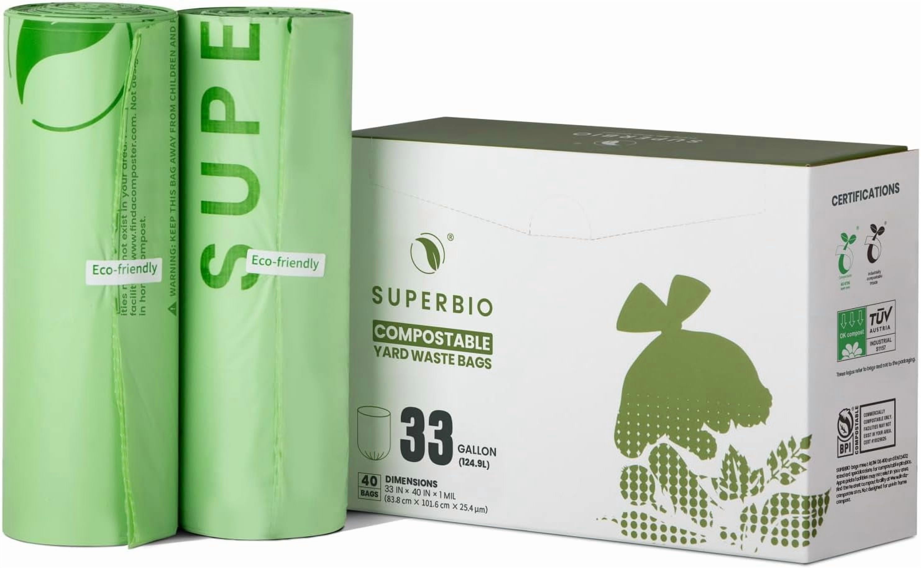 33 Gallon Compostable Yard Waste Bags, Lawn & Leaf Bags, 40 Count, ASTM ...