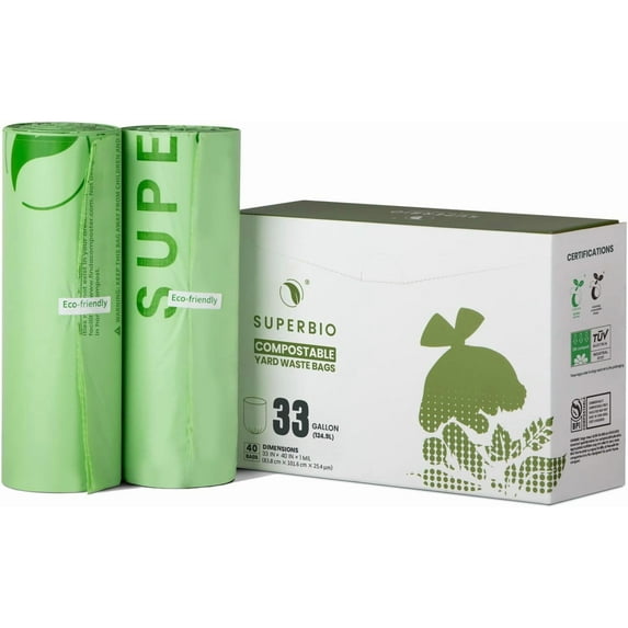 33 Gallon Compostable Yard Waste Bags, Lawn & Leaf Bags, 40 Count, ASTM ...