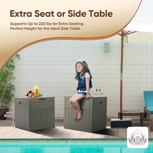 33 Gallon Deck Box Set of 2, Small Outdoor Storage Box Waterproof ...