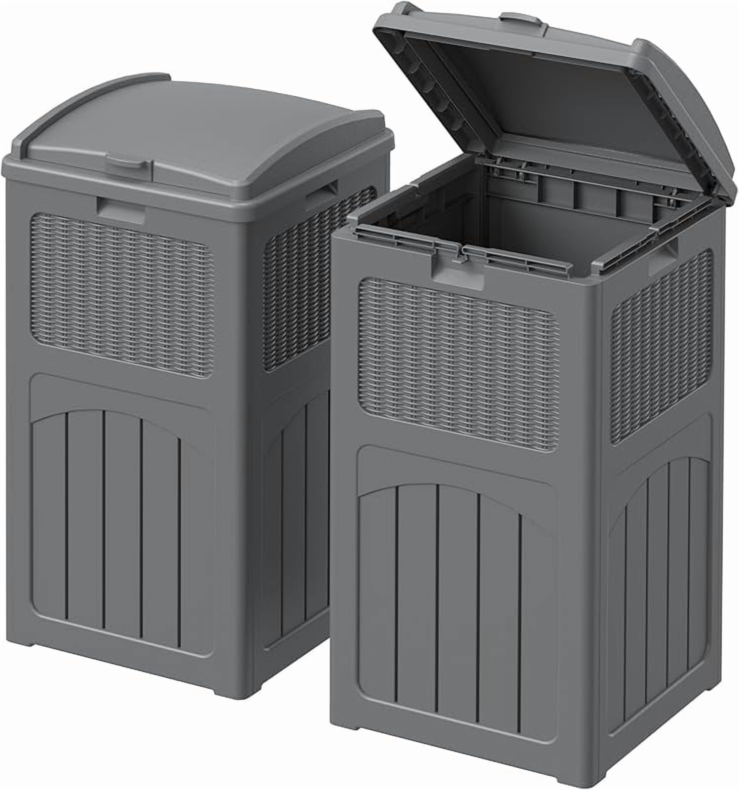 33 Gallon Outdoor Trash Can with Dual Lid, Heavy Duty Waterproof Resin ...