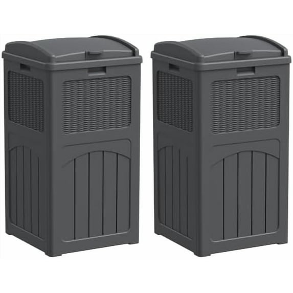 33 Gallon Outdoor Trash Can with Lid (2-Pack), Heavy Duty Resin Garbage ...