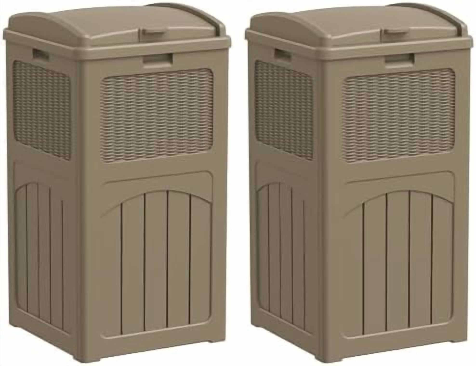 33 Gallon Outdoor Trash Can with Lid (2-Pack), Heavy Duty Resin Garbage ...