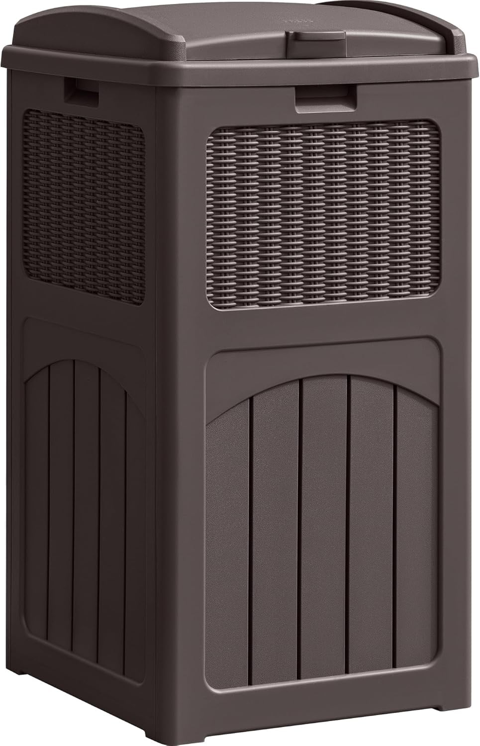 33 Gallon Resin Outdoor Trash Can with Lid, Hideaway Waterproof Patio ...