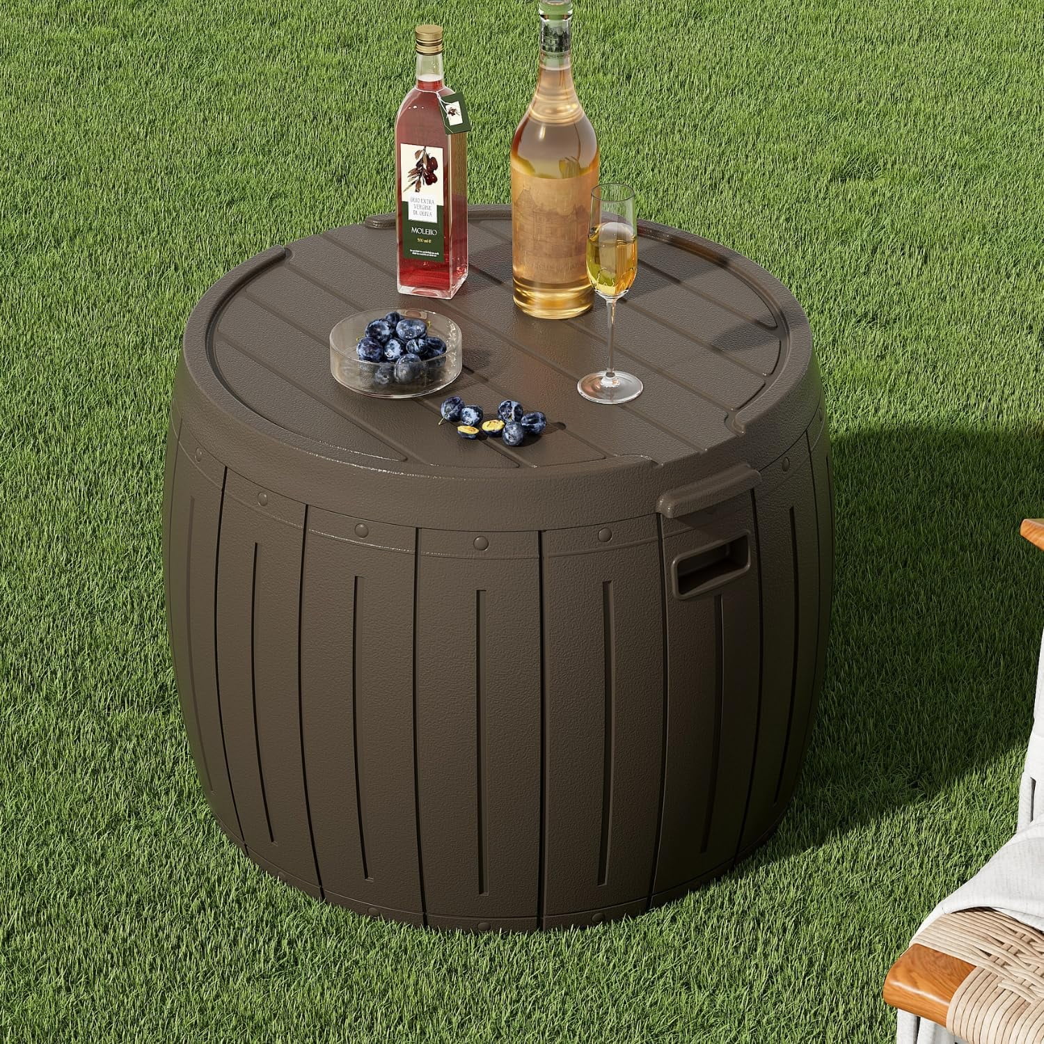 NEXPYUNZZM 33 Gallon Round Deck Box, Patio Side Table for Cushion ...