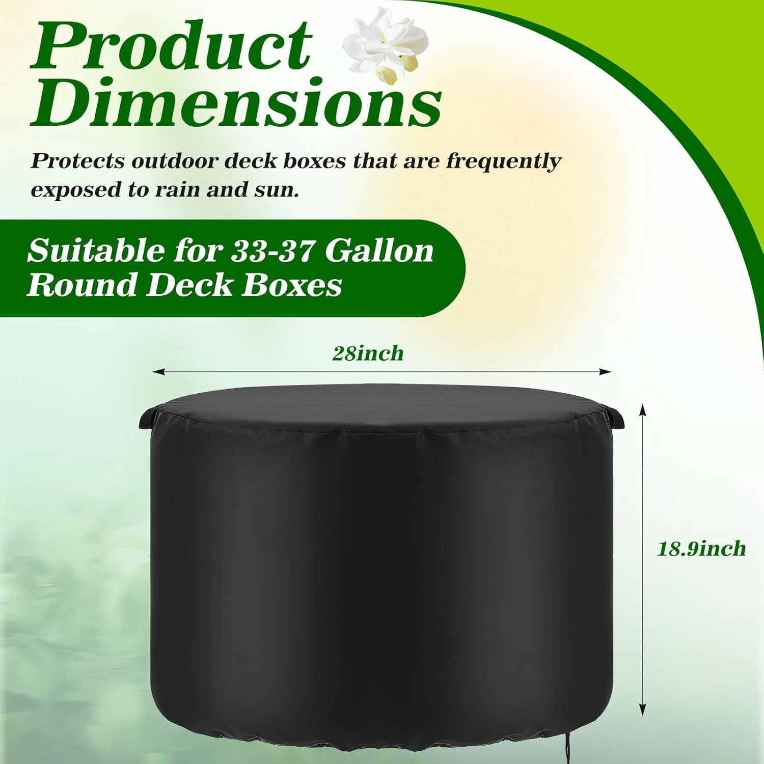 33 Gallon Round Deck Storage Box Cover, Black 28" D x 18.9" H with ...