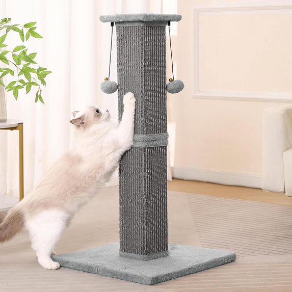 33" Grey Large Cat Scratching Post - Heavy Duty Square Base, Durable ...