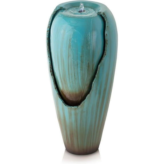 33”H Outdoor Antique Jar Water Fountain \u2014 Cascading LED Light ...