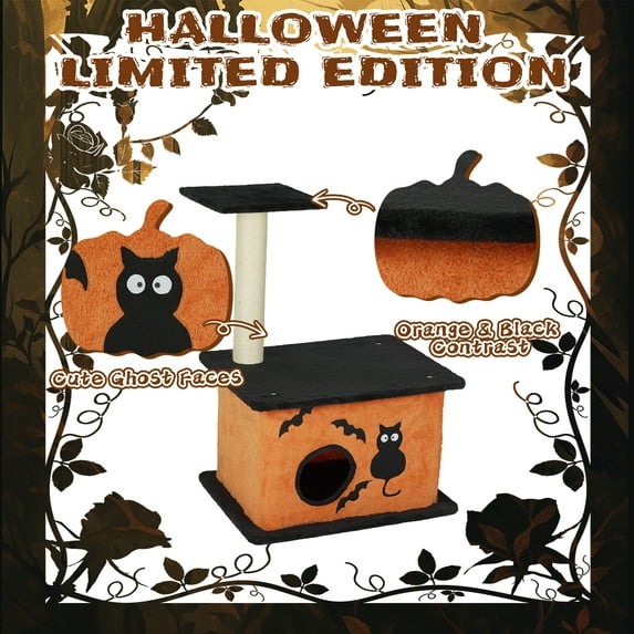 33" Halloween Cat Tree Festive Cat Tower with Lower Condo Middle ...