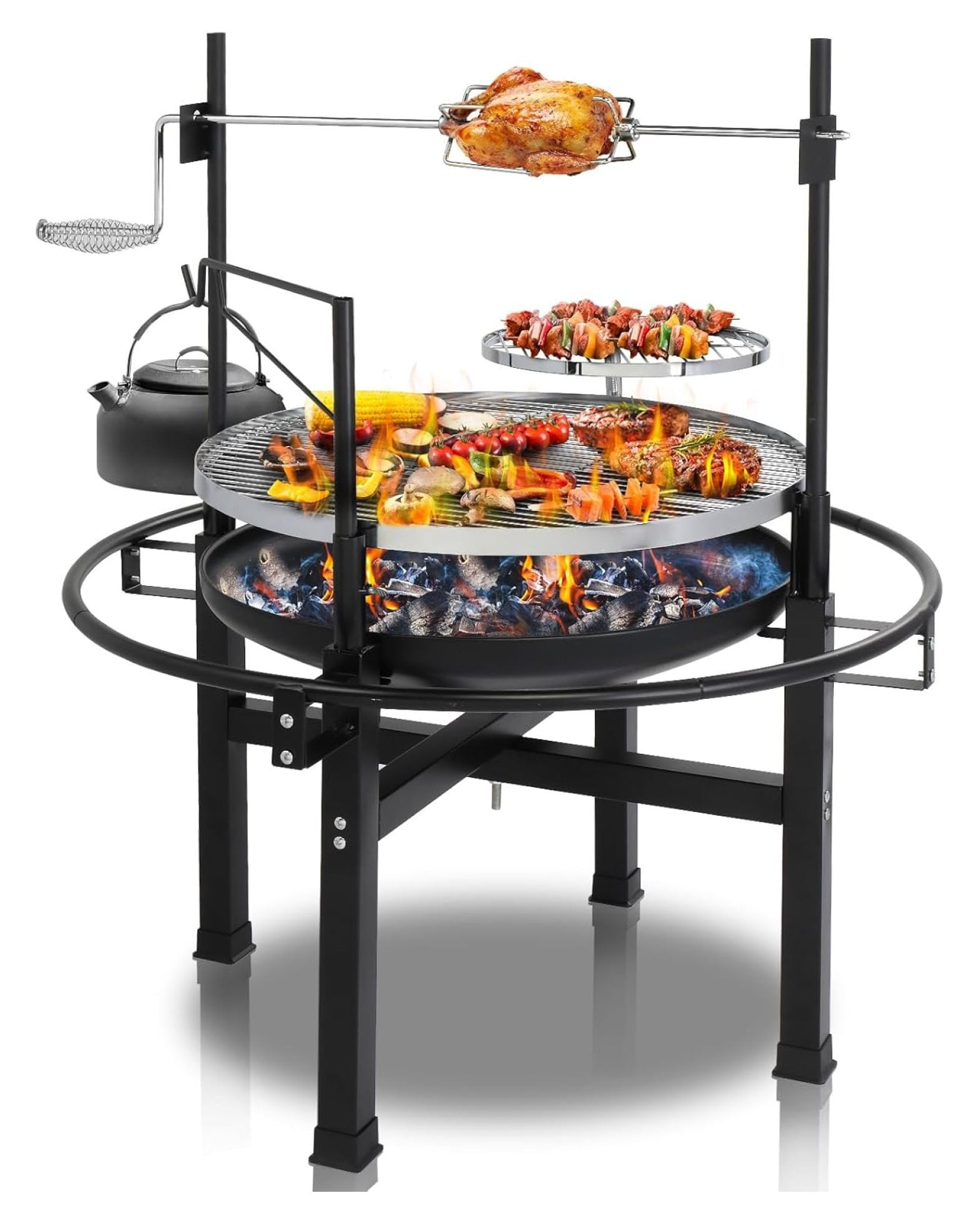 33 Inch 2 in 1 with Grills, Wood Burning with Adjustable Swivel Cooking ...
