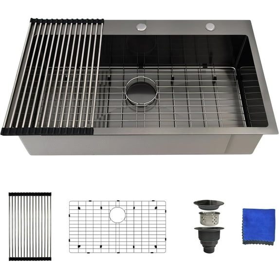 33 Inch Black Kitchen Sink Drop In - 33x19 Drop In Kitchen Sink, 16 ...