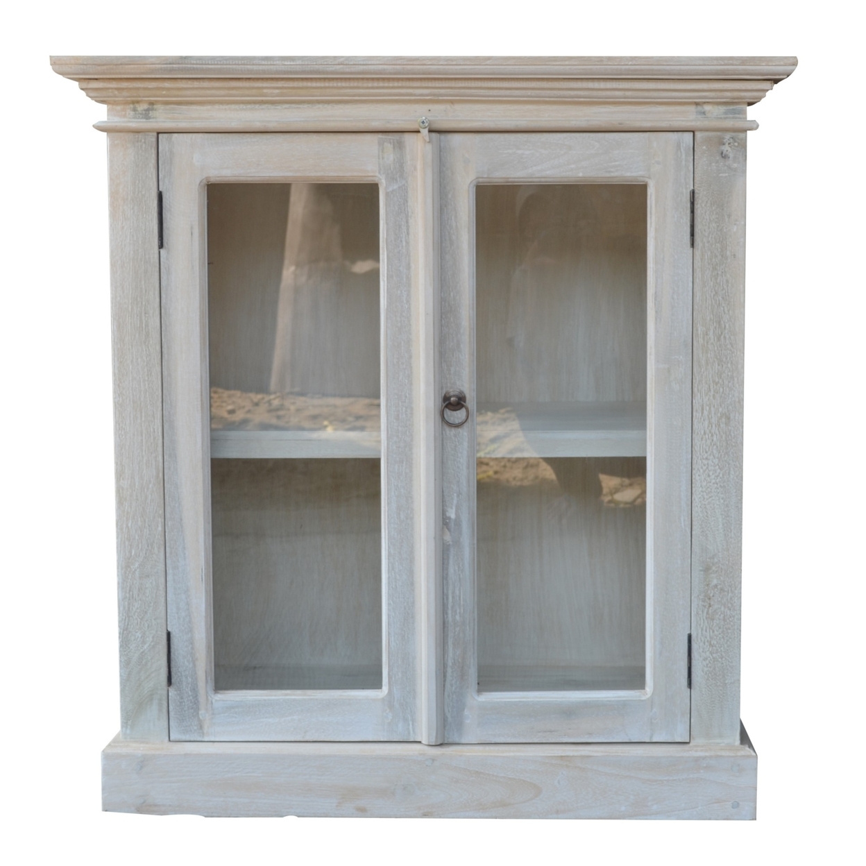 33 Inch Classic Wood Cabinet, 1 Shelf, 2 Glass Doors, Metal Handle ...