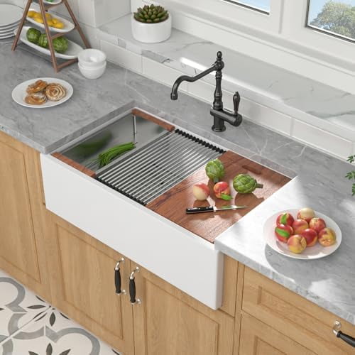 33 Inch Farmhouse Sink - 33 x 20 White Kitchen Sink Workstation Ceramic ...