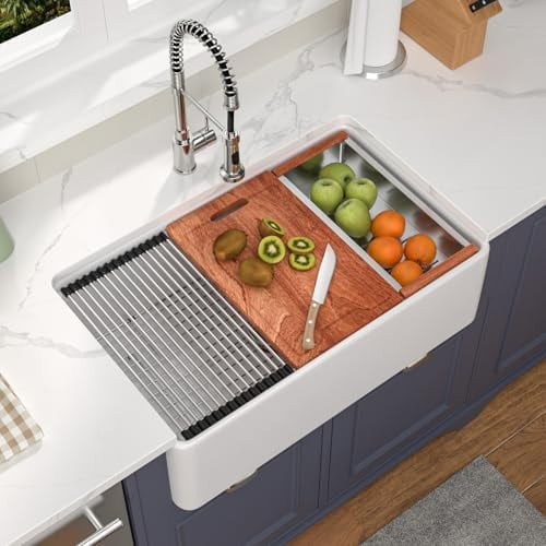 33 Inch Farmhouse Sink White Farmhouse Kitchen Sink Reversible ...