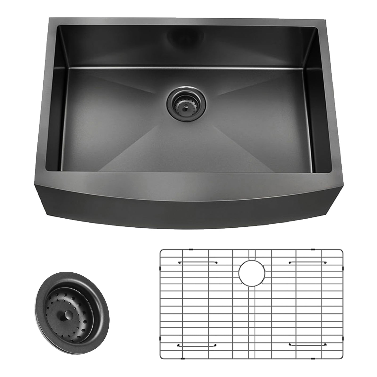 33 Inch Gunmetal Black Farmhouse Kitchen Sink, 16 Gauge Stainless Steel ...