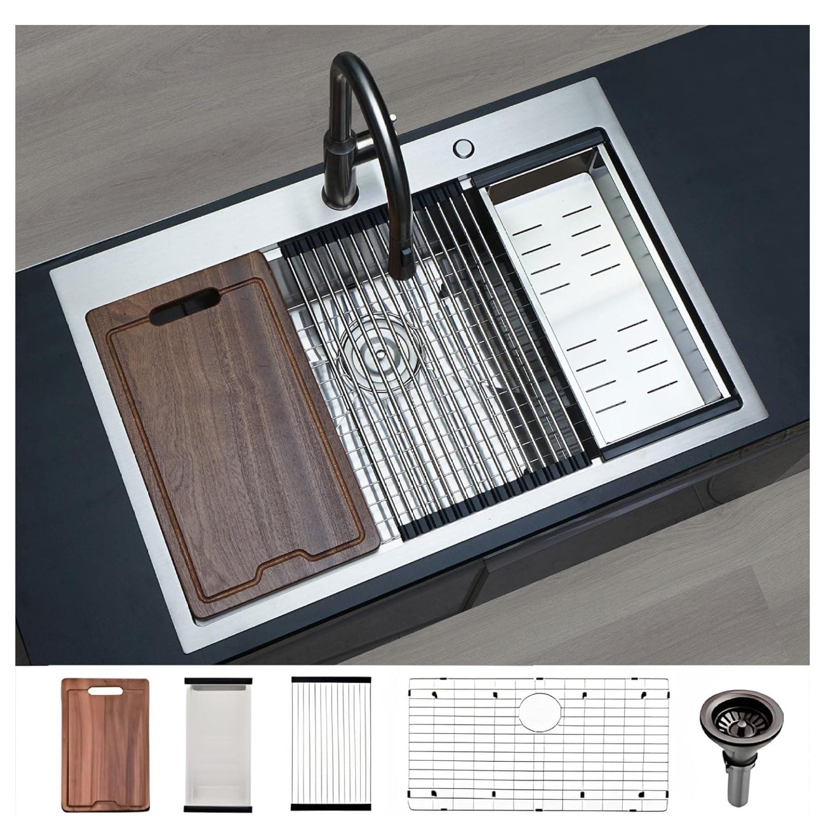 33 Inch Kitchen Sink, 33" x 22" x 10" Drop-In 304 Stainless Steel 16 ...