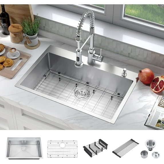 33 Inch Large Single Bowl Drop in Kitchen Sink,Nano Coating Stainless ...