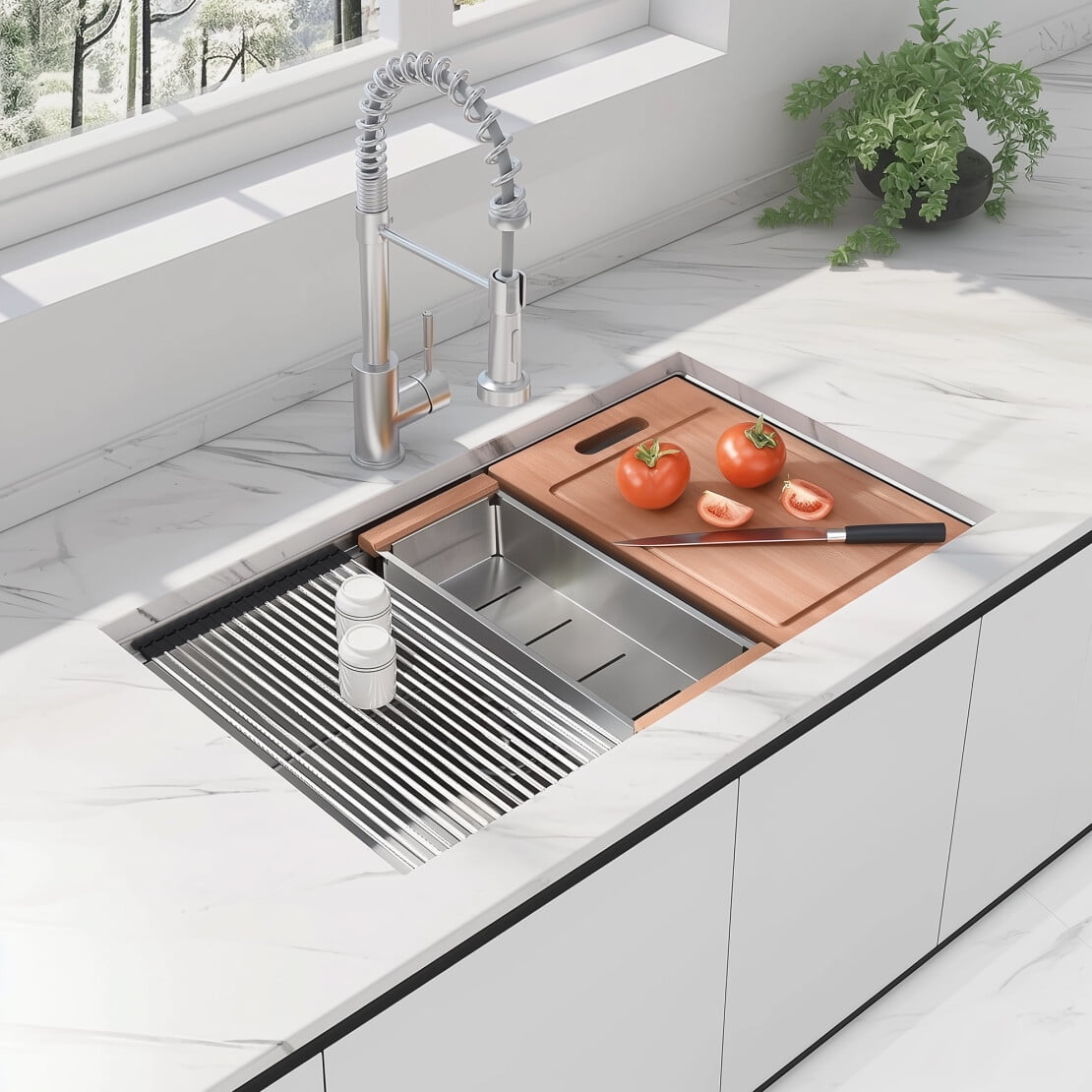 33-Inch Stainless Steel Workstation Sink with Single Slot & X-Drain ...