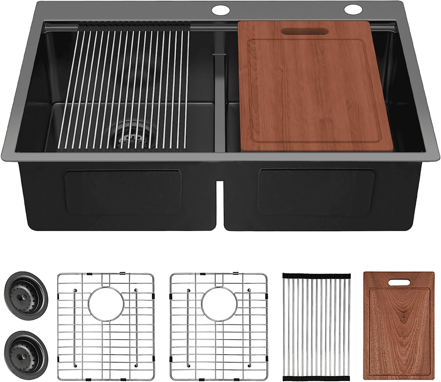 33 Inch Topmount Double Bowl Kitchen Sink, 16 Gauge 304 Stainless Steel ...