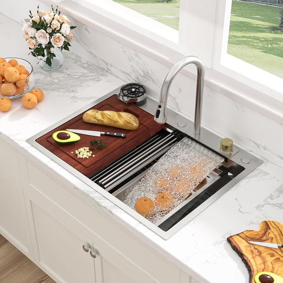 Waterfall Kitchen Sink - x Drop In Kitchen Sink Ledge Workstation ...
