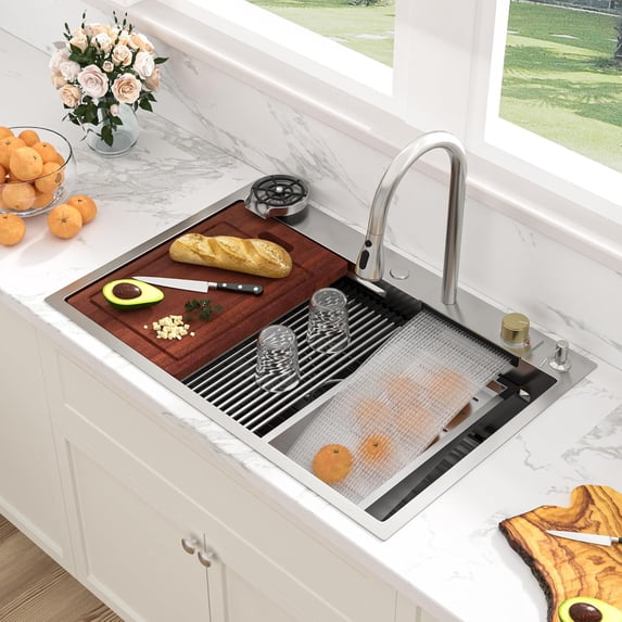 Waterfall Kitchen Sink - x Drop In Kitchen Sink Ledge Workstation ...