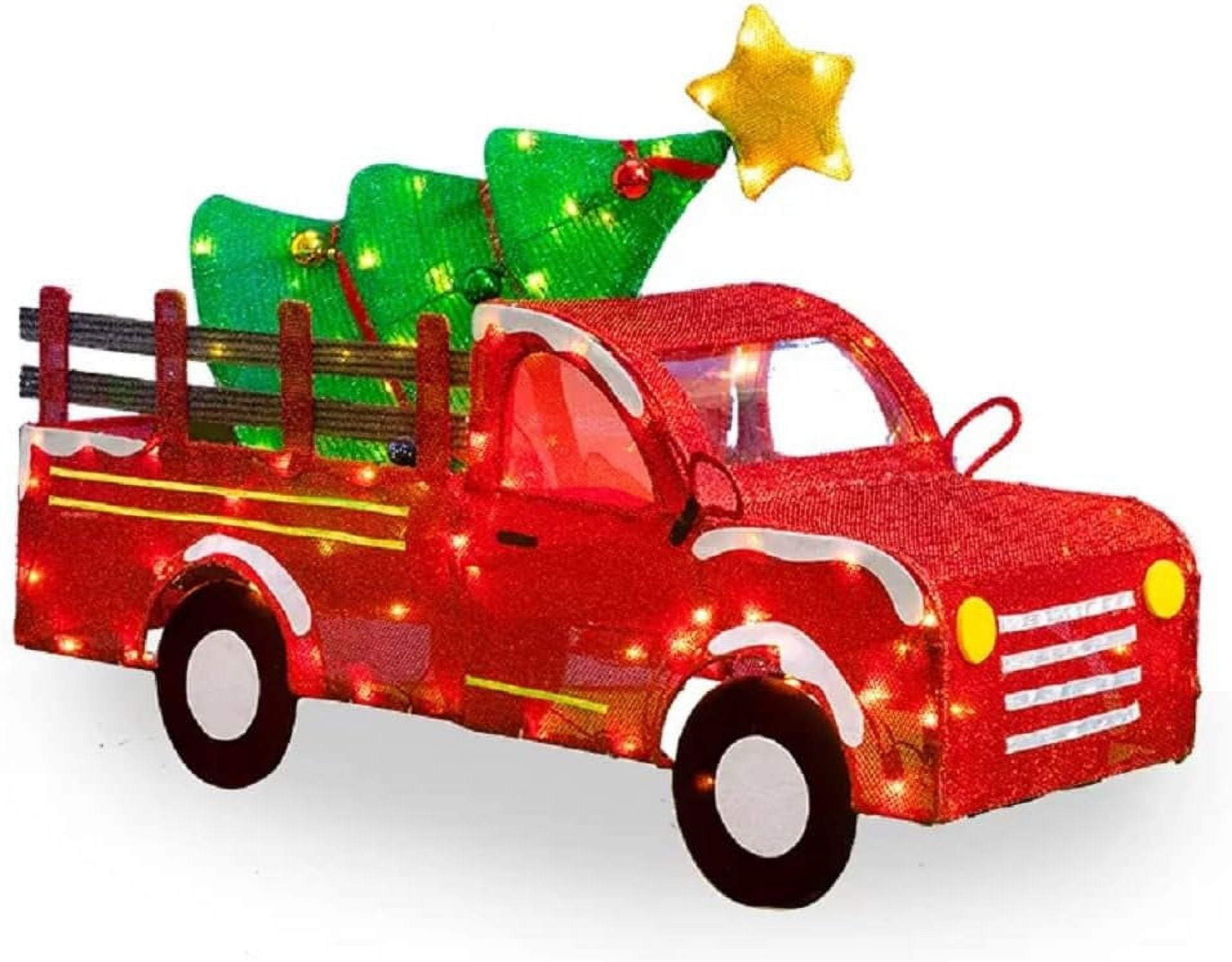 33 Inch Wide - Light-Up Tinsel Truck with Holiday Tree - 105 Clear Lights - Pre-Lit - Walmart.com