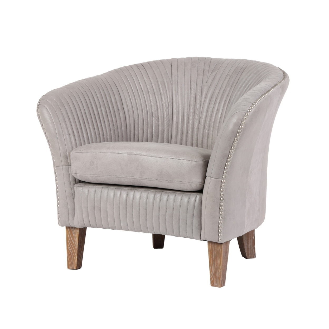33 Inch Wood Accent Chair, Modern, Channel Tufting, Nailhead Trim, Gray ...