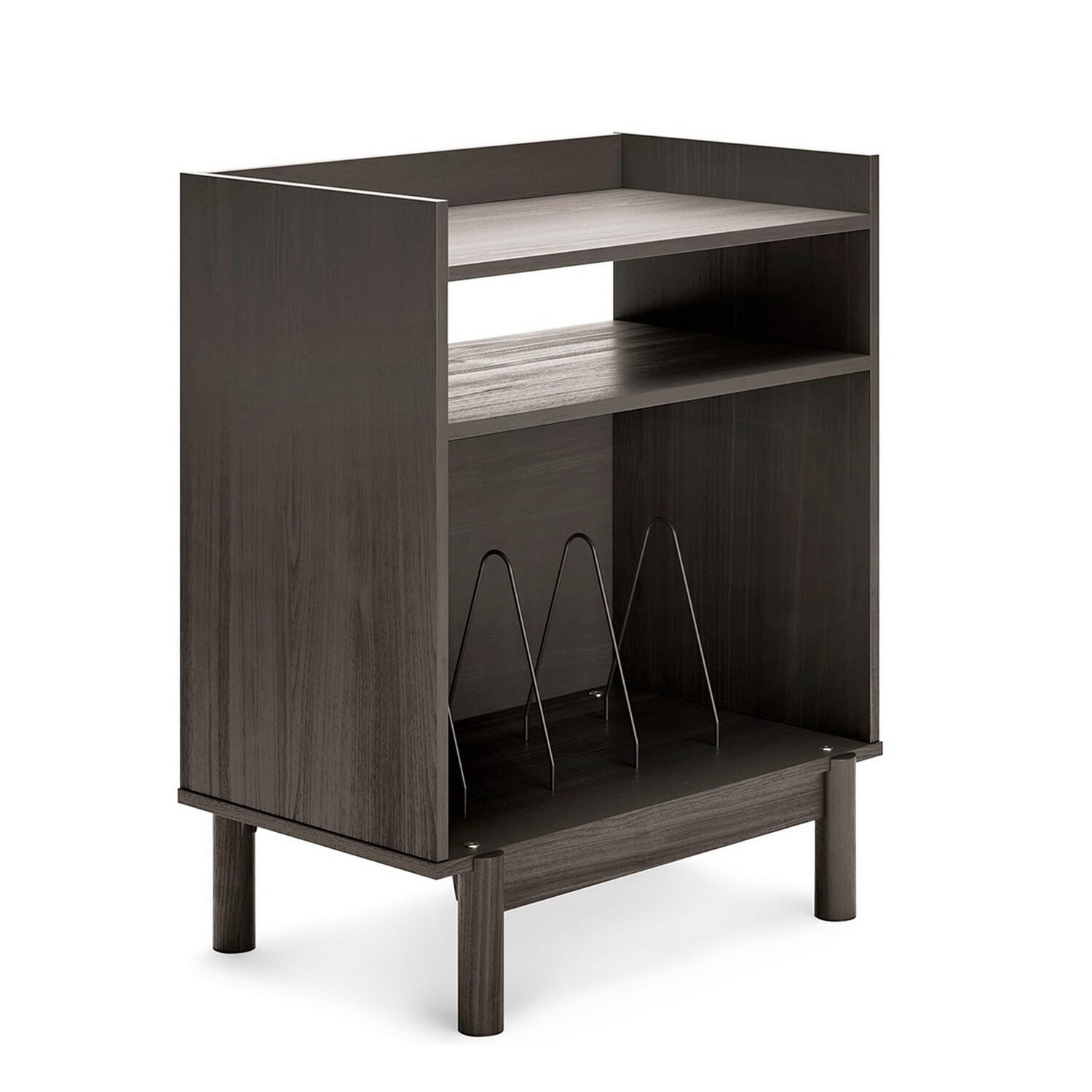 33 Inch Wood Turntable Accent Console Open Shelves Four Dividers Gray ...