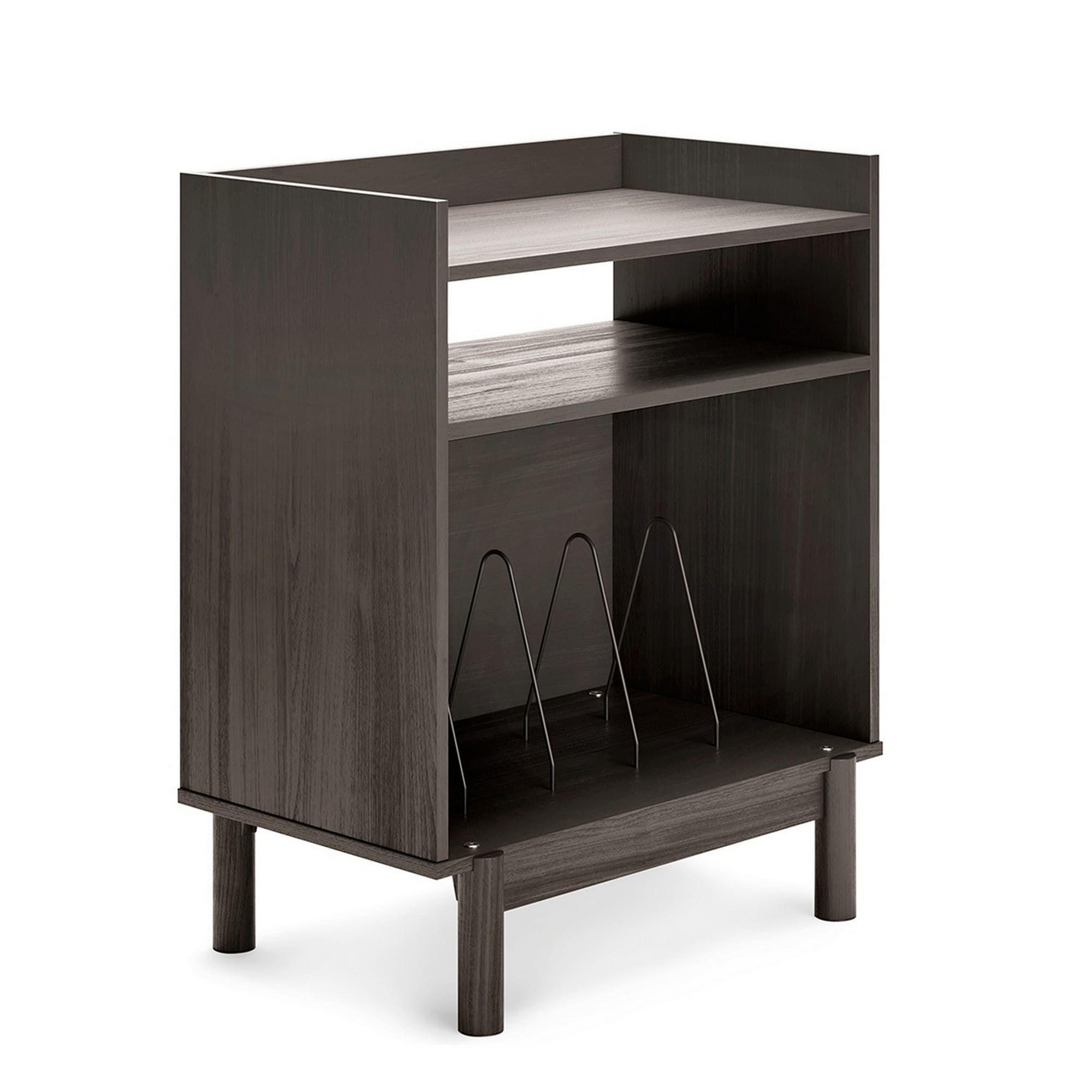 33 Inch Wood Turntable Accent Console, Open Shelves, Four Dividers ...