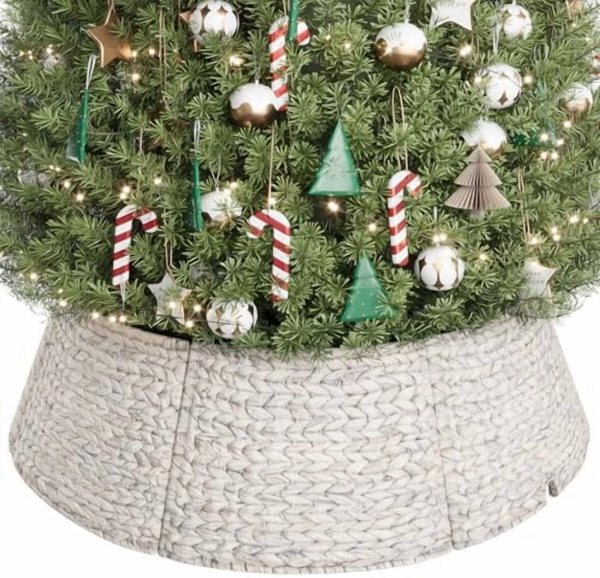 33-Inch Woven Rattan Christmas Tree Collar, Stylish Hyacinth 6-Piece ...