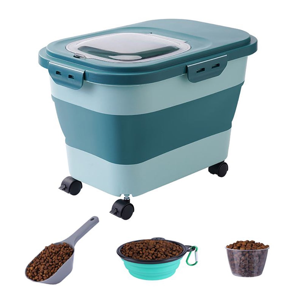 33 LB Collapsible Pet Food Container, Airtight Storage with Lid, Scoop ...