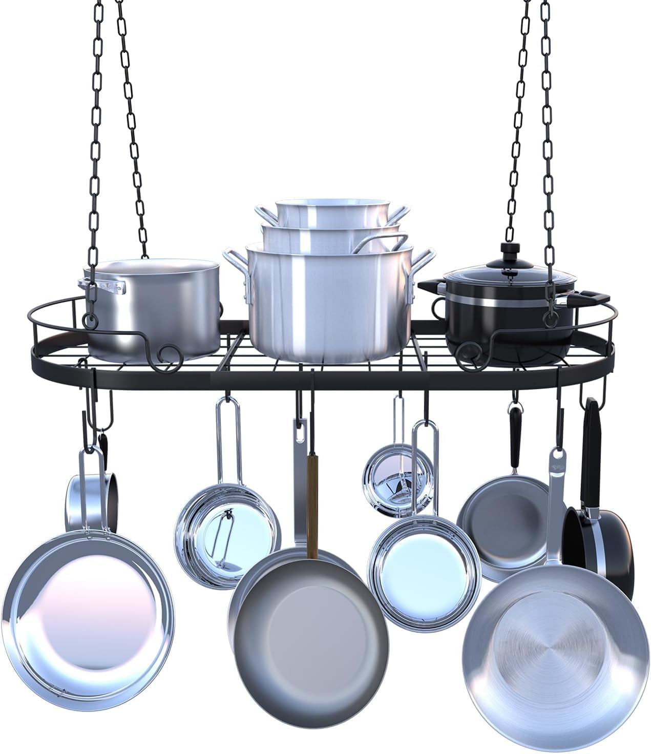 33' Oval Pan Rack Hanging, Heavy Duty Ceiling Pot Rack with Hooks ...