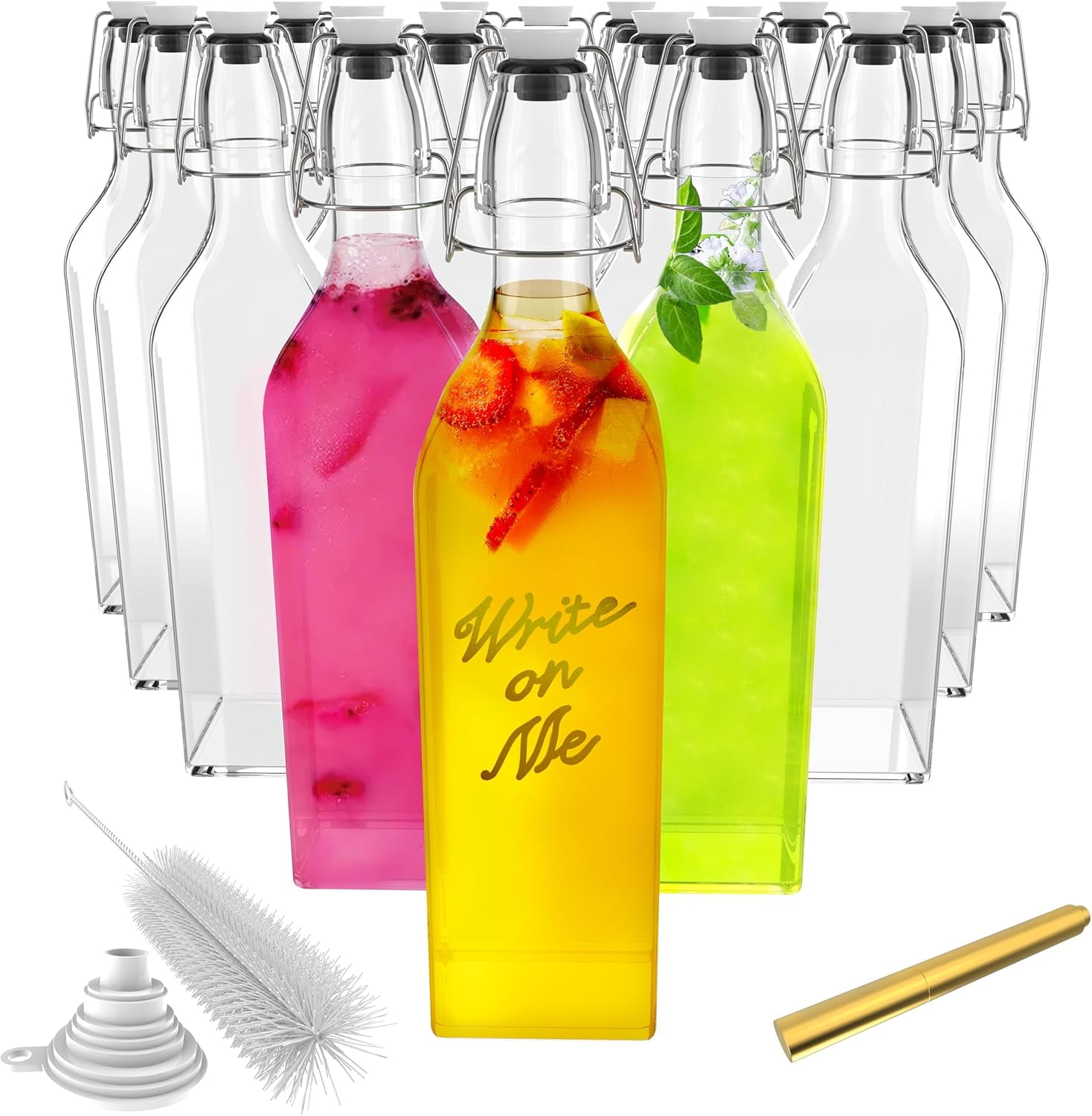 33 Oz Square Glass Bottles with Airtight Lid | 18 Pack Clear Flip Top ...