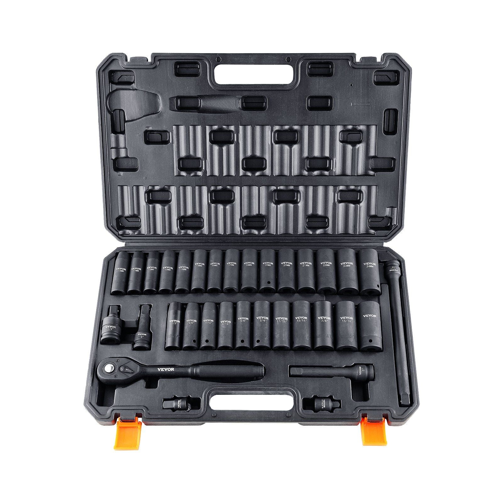 33-PC 1/2" Drive Impact Socket Set, SAE/Metric (3/8"-1" & 10-24mm), 6 ...