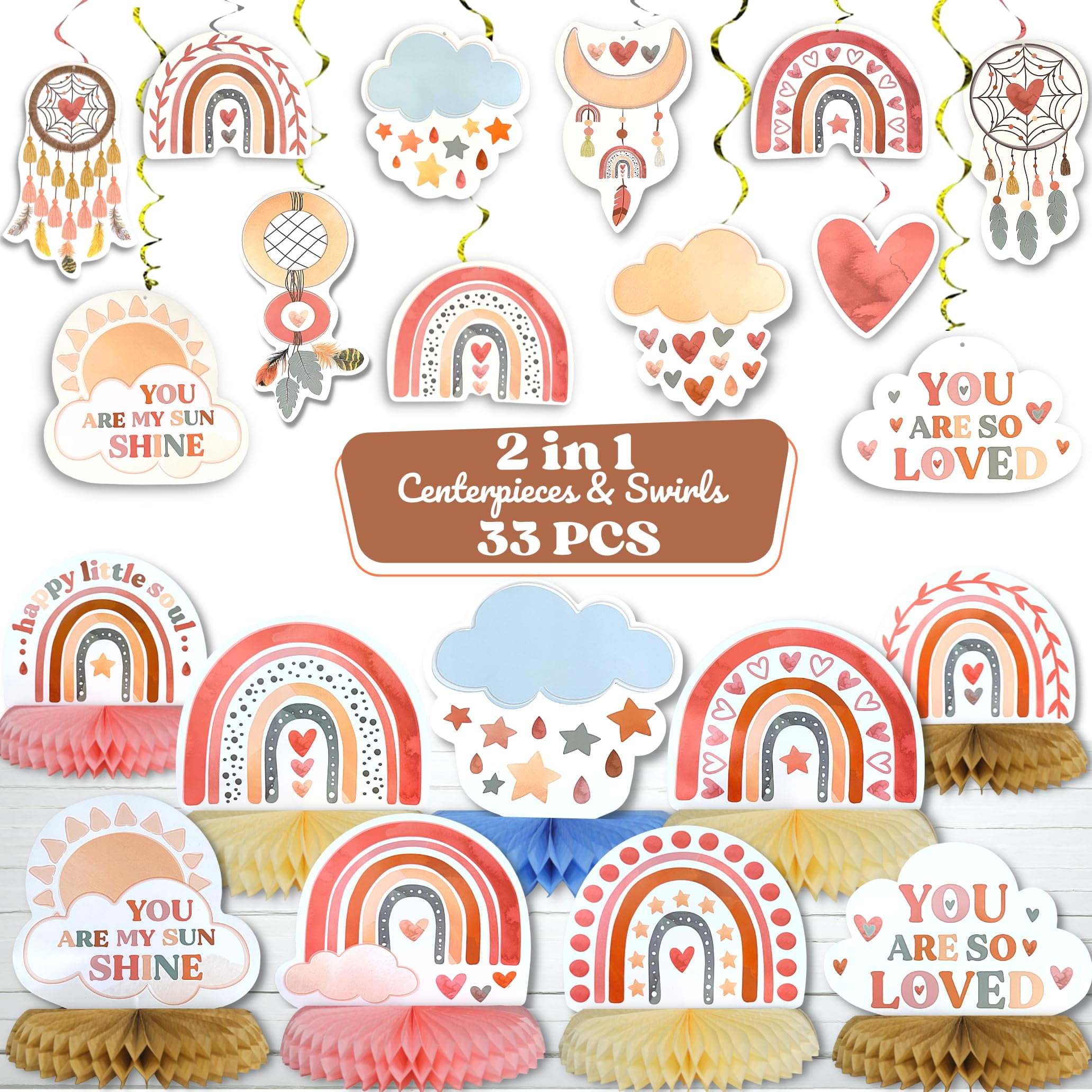 33 PCS Boho Rainbow Party Decorations | Boho Table Rainbow Decor ...