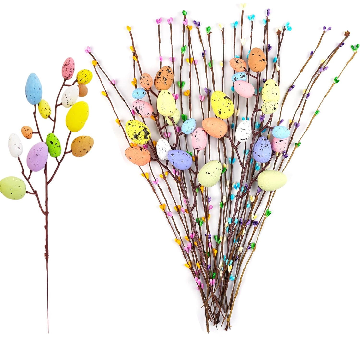 33 Pcs Artificial Easter Stems with Pastel Easter Eggs and Berries ...