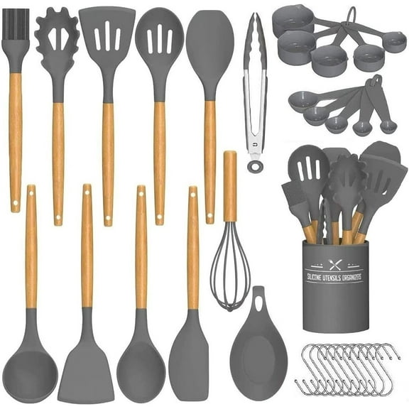 Chef Kitchen Cooking Utensils Set, 33 pcs Non-stick Silicone Cooking ...