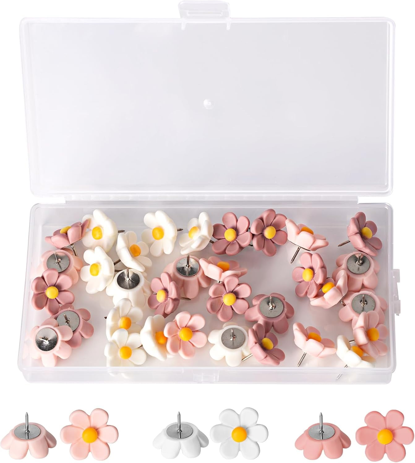 33 Pcs Flower Drawing PinsCute, Flower Push Pins for Cork Board Pinss ...
