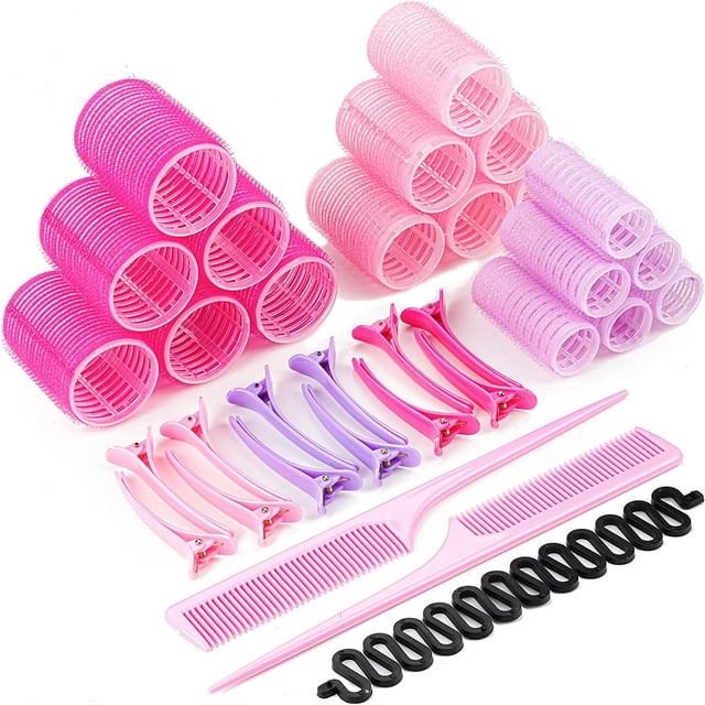 Walmart 33 Pcs Large Hair Rollers Set, Self Grip, Salon Hair Dressing ...