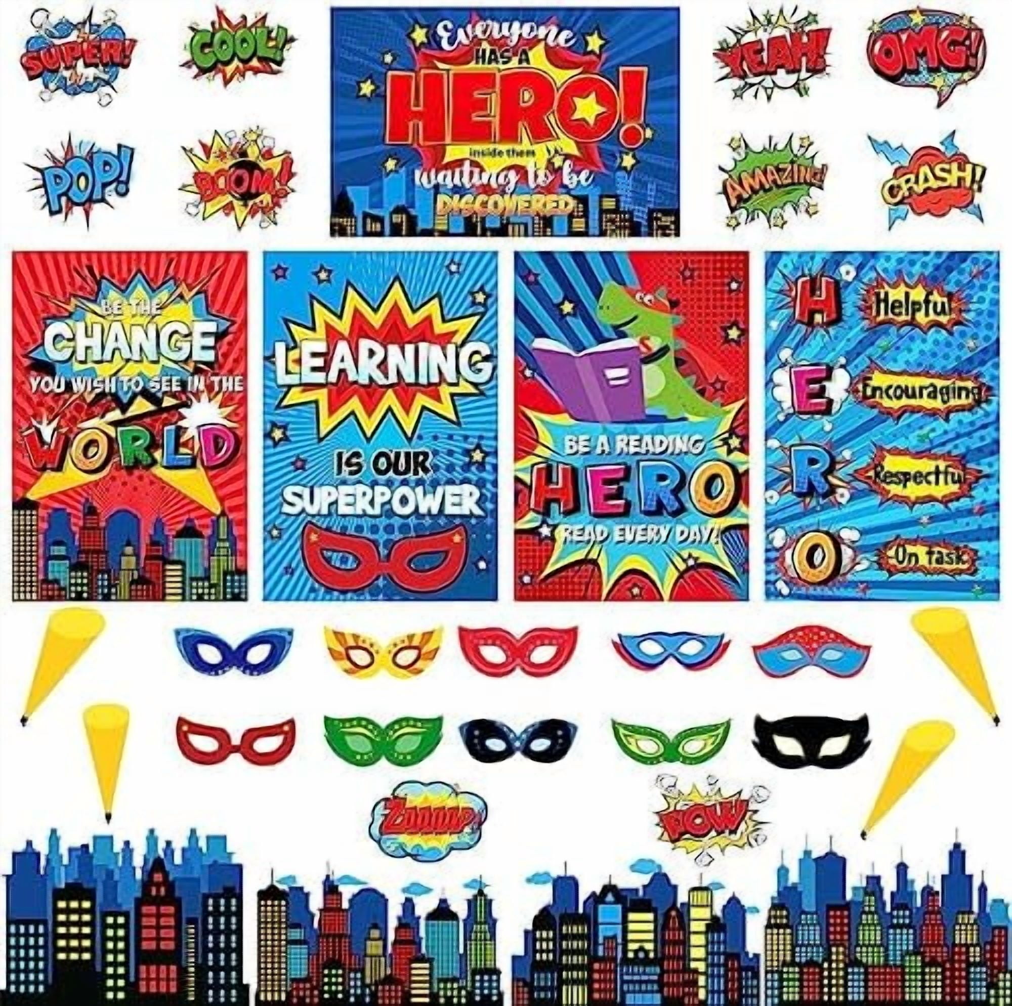 33 Pcs Hero Theme Classroom Decorations Bulletin Board Set Hero Posters ...